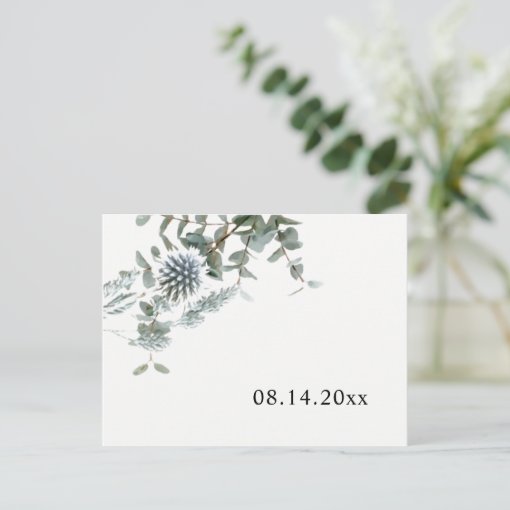 Simple Rustic Blue Thistle Save the Date Announcement Postcard | Zazzle