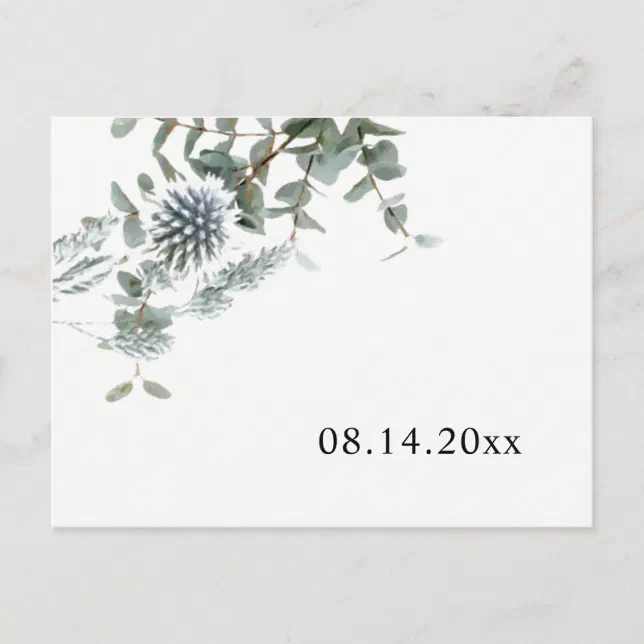 Simple Rustic Blue Thistle Save the Date Announcement Postcard | Zazzle