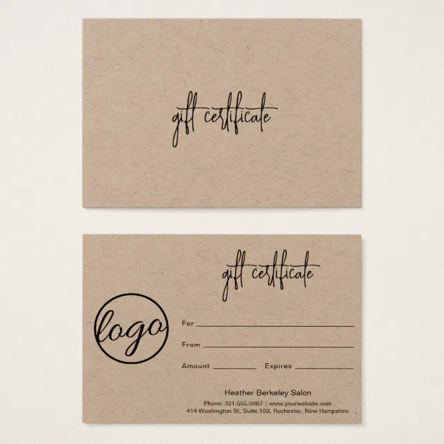 Simple Rustic Business Logo Gift Certificate | Zazzle