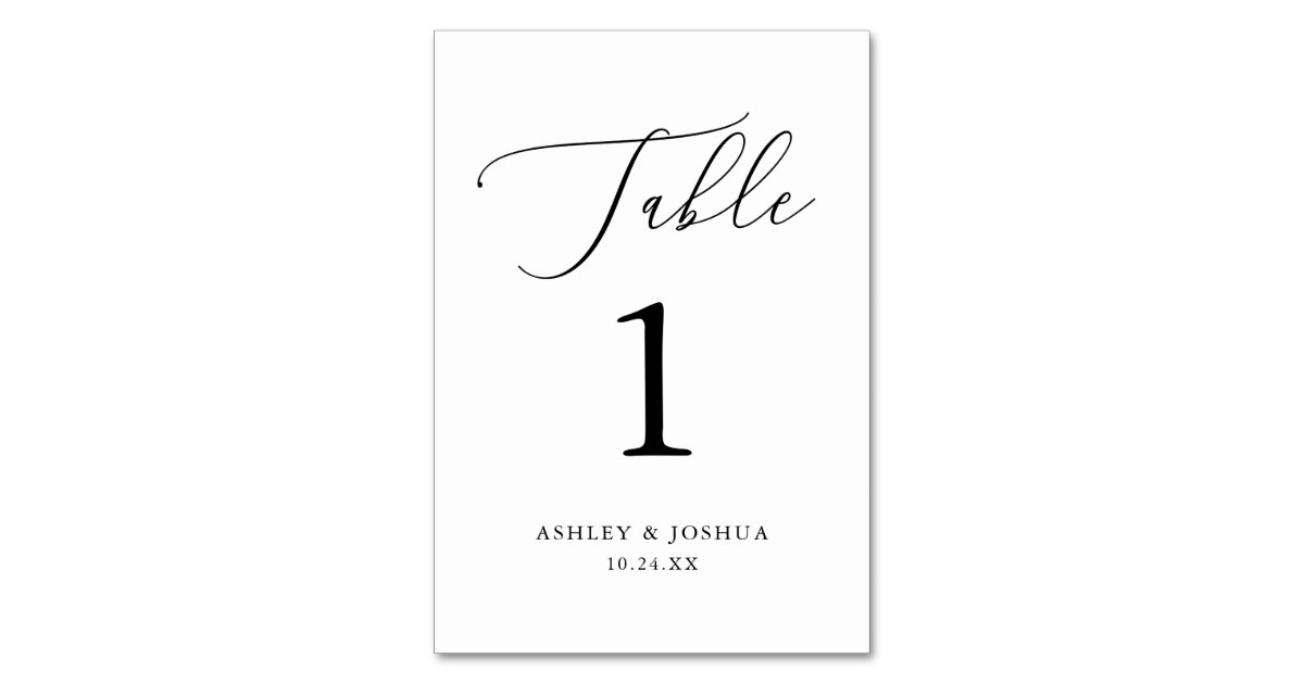 Simple Rustic Calligraphy Black and White Wedding Table Number | Zazzle