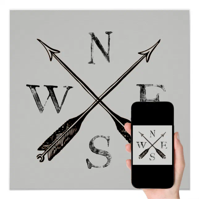 Simple Rustic Compass Poster | Zazzle