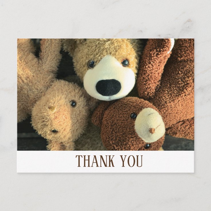 Simple Rustic Cute Teddy Bear Postcard Thank You | Zazzle