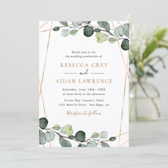 Simple Rustic Eucalyptus Greenery Gold Wedding Invitation | Zazzle