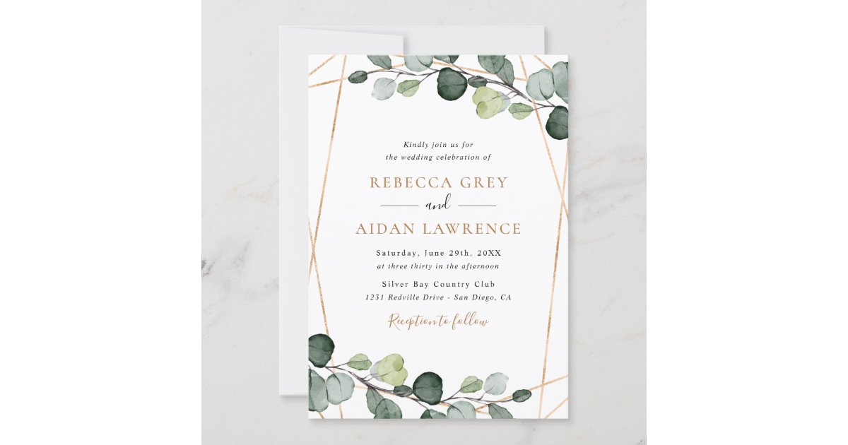 Simple Rustic Eucalyptus Greenery Gold Wedding Invitation | Zazzle