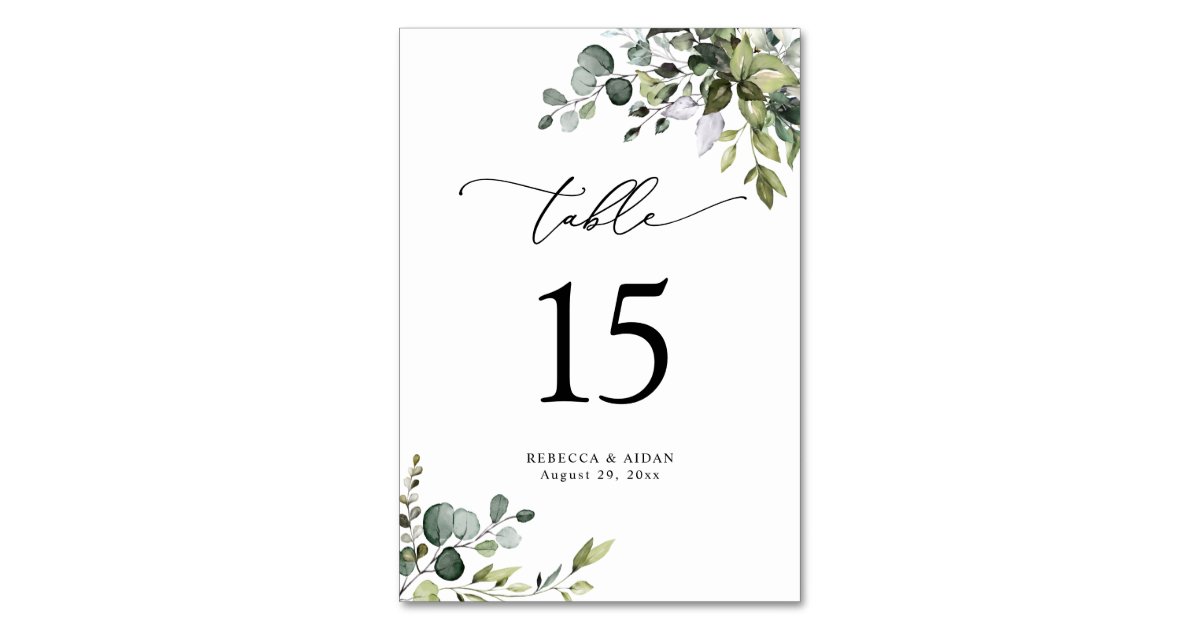 Simple Rustic Eucalyptus Greenery Table Number | Zazzle