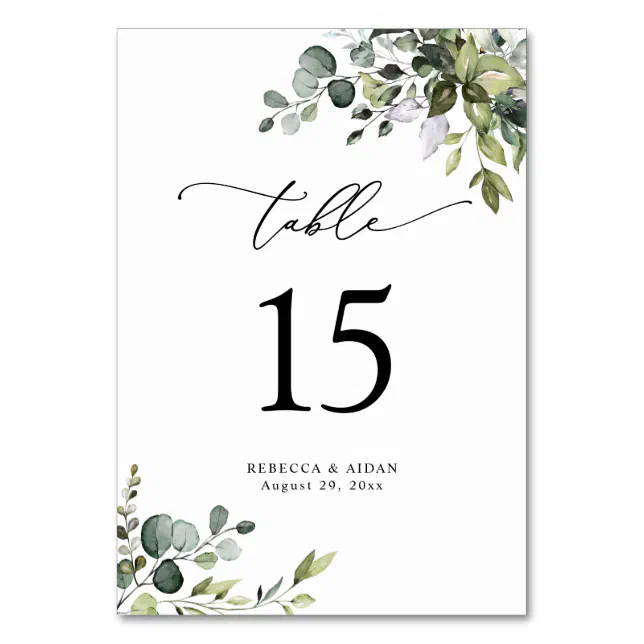 Simple Rustic Eucalyptus Greenery Table Number | Zazzle