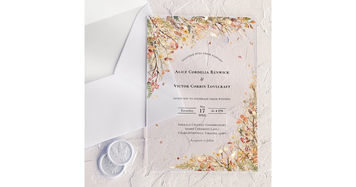 Simple Rustic Fall Wedding Acrylic Invitations | Zazzle