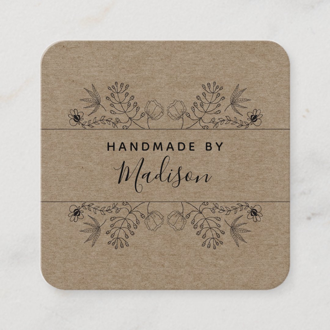 Simple Rustic Floral Kraft Handmade Business Card | Zazzle