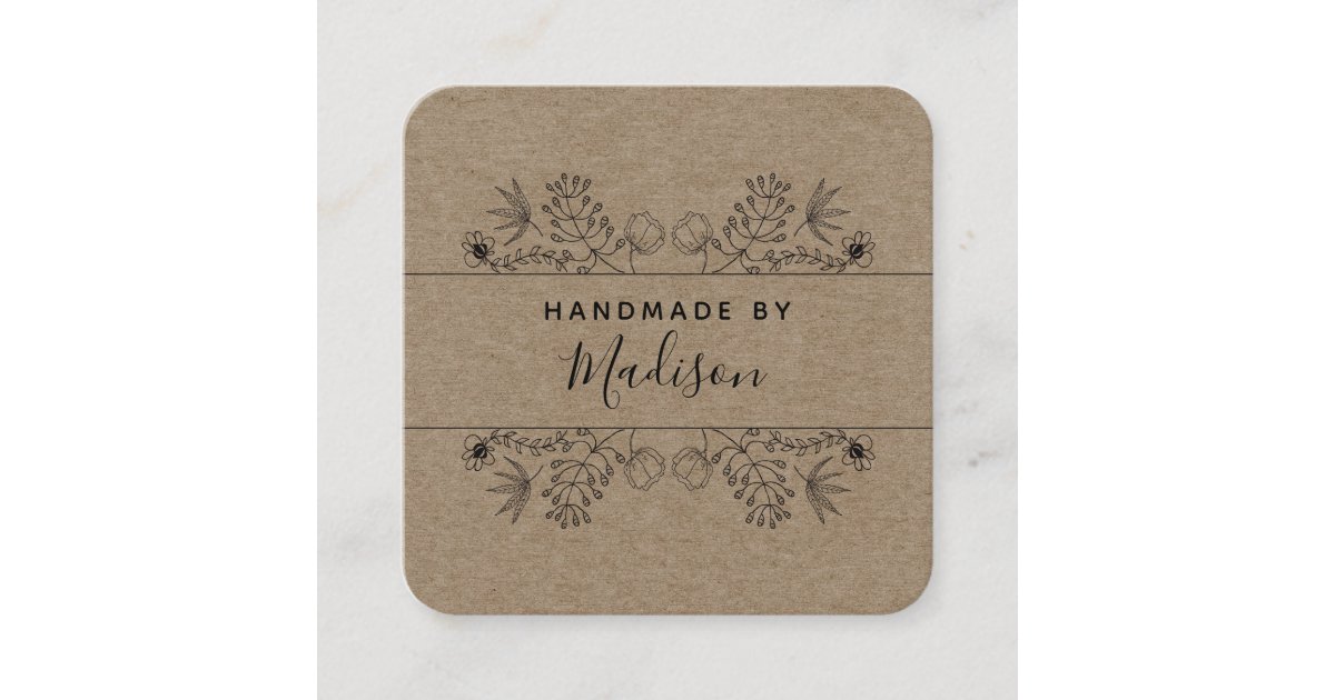 Simple Rustic Floral Kraft Handmade Business Card | Zazzle