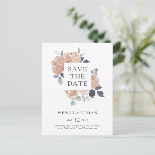 Simple Rustic Floral Save The Date Postcard | Zazzle