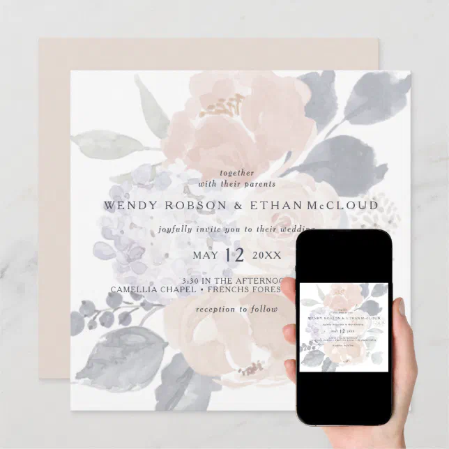 Simple Rustic Floral Square Wedding Invitation | Zazzle