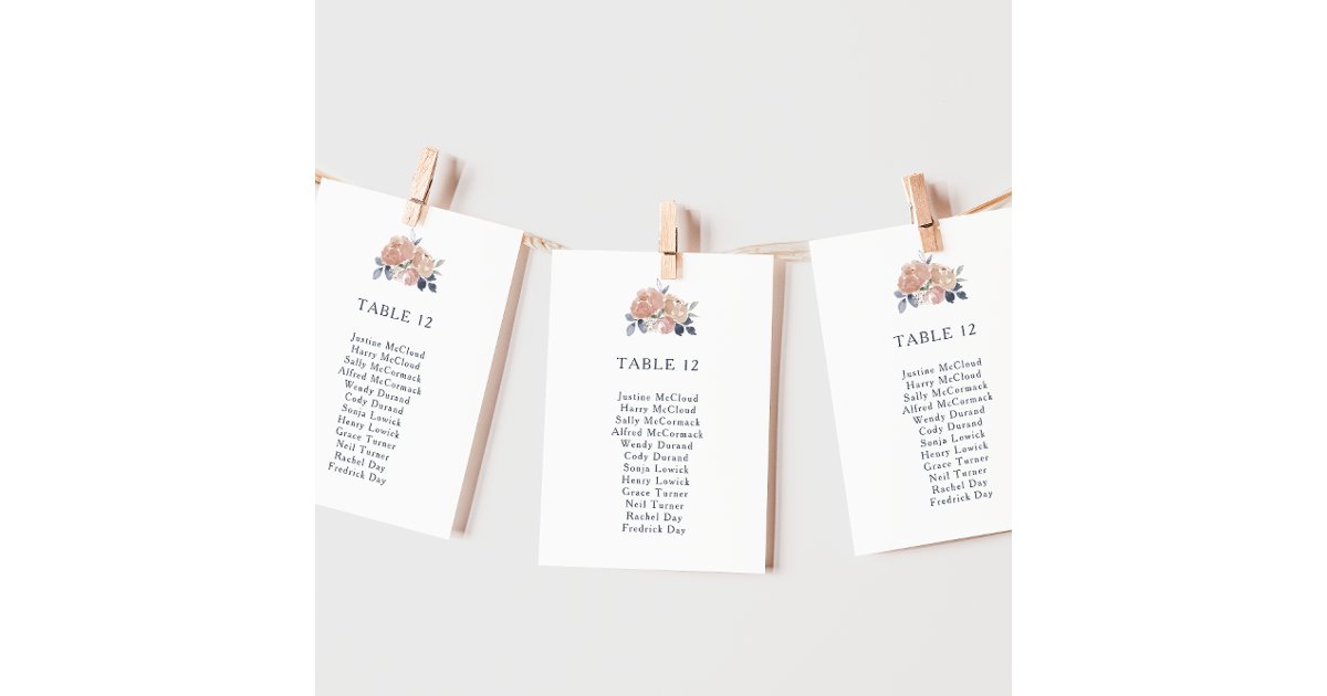 Simple Rustic Floral Table Number Seating Chart | Zazzle