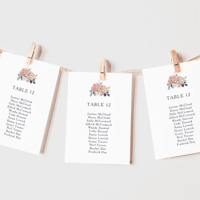 Simple Rustic Floral Table Number Seating Chart | Zazzle