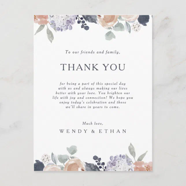 Simple Rustic Floral Thank You Reception Card | Zazzle