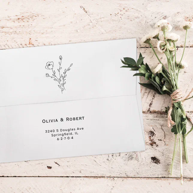 Simple Rustic Floral Wedding Envelope | Zazzle