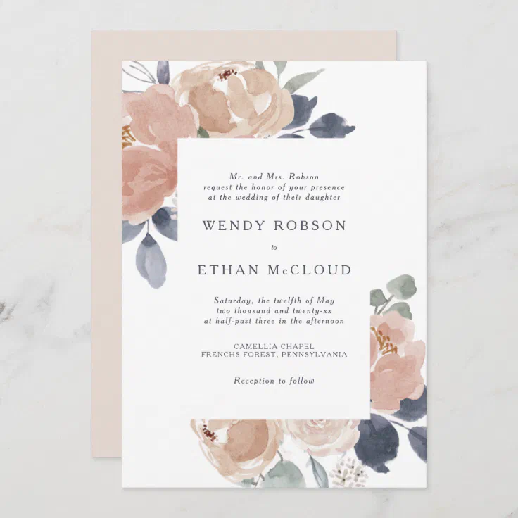 Simple Rustic Floral Wedding Invitation | Zazzle