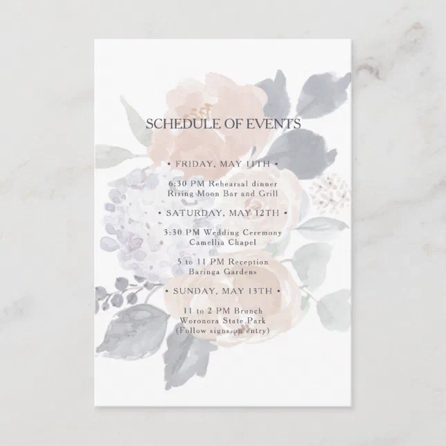 Simple Rustic Floral Wedding Schedule of Events Enclosure Card | Zazzle
