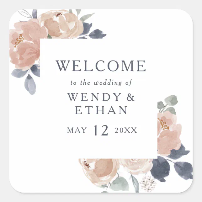 Simple Rustic Floral Wedding Welcome Square Sticker | Zazzle