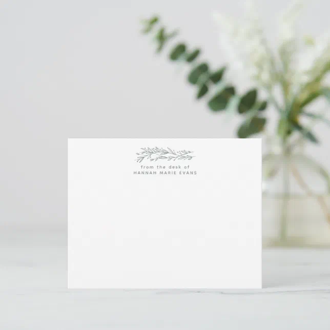 Simple Rustic From The Desk Of Sage Green Foliage Note Card | Zazzle