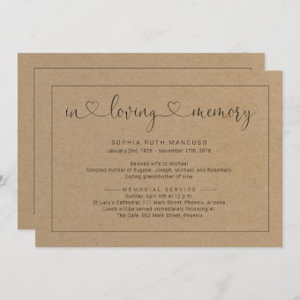 Simple Rustic Funeral Announcement Invitation | Zazzle