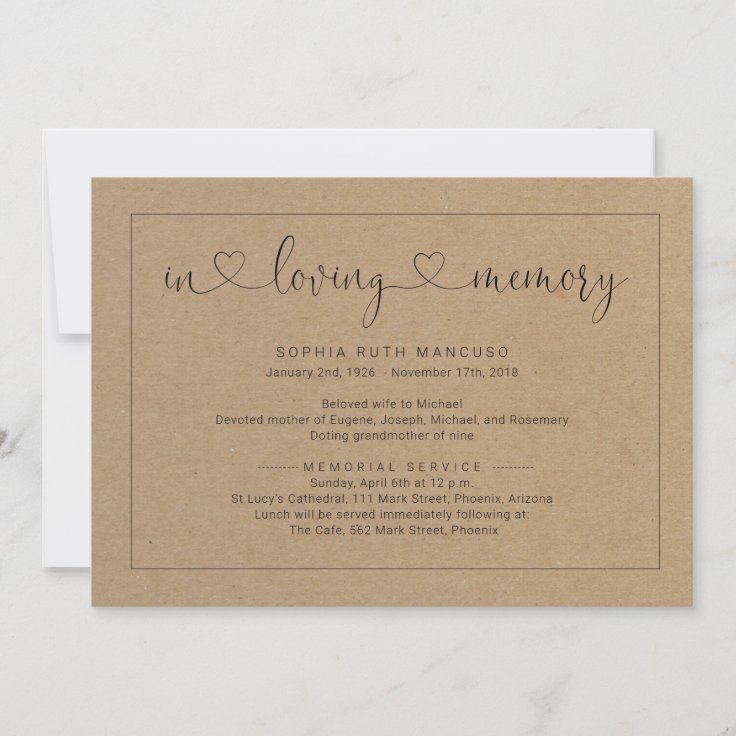 Simple Rustic Funeral Announcement Invitation | Zazzle