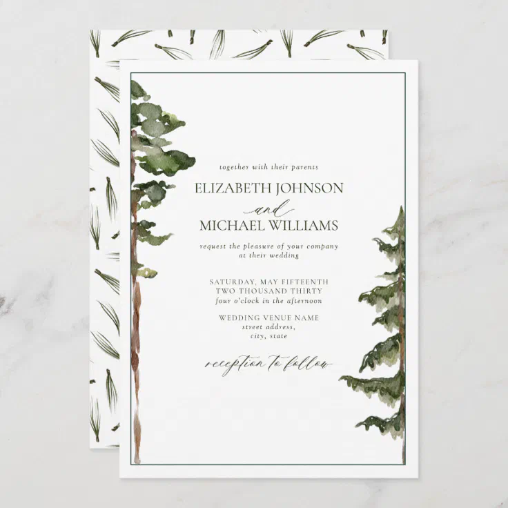 Simple Rustic Green Pine Tree Forest Wedding Invitation | Zazzle