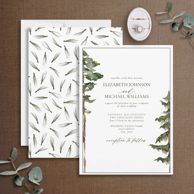 Simple Rustic Green Pine Tree Forest Wedding Invitation | Zazzle