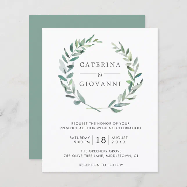 Simple Rustic Greenery Budget Wedding Invitation | Zazzle