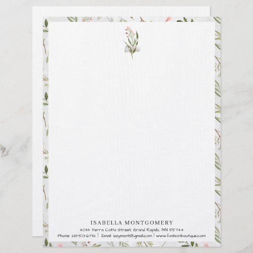 Simple Rustic Greenery | Monogram Letterhead | Zazzle