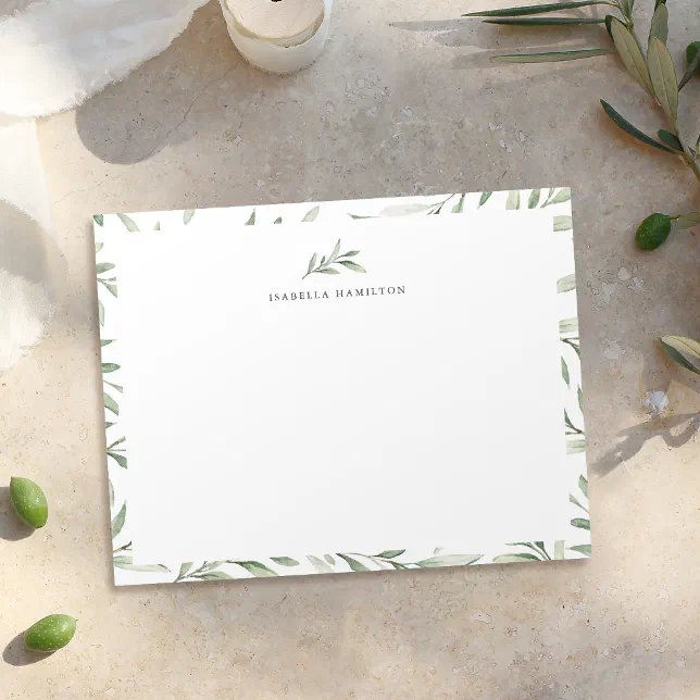 Simple rustic greenery Personalized Stationery Note Card | Zazzle