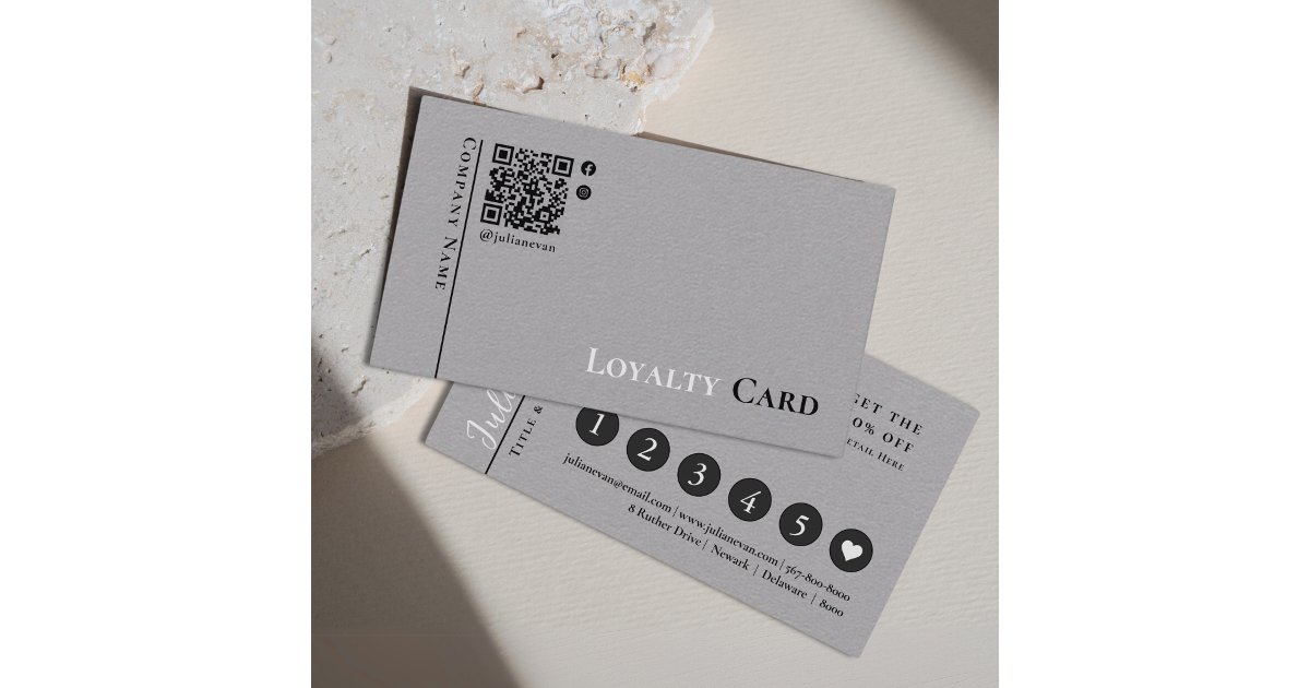 Simple Rustic Grey QR code Minimalistic Business Card | Zazzle