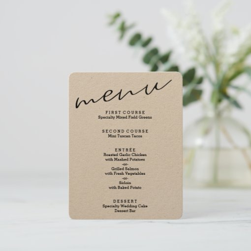 Simple Rustic Kraft Paper Menu Cards | Zazzle