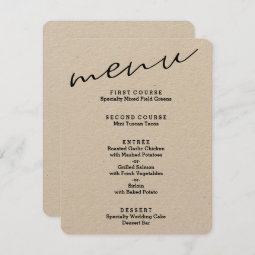 Simple Rustic Kraft Paper Menu Cards | Zazzle
