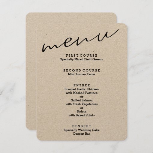 Simple Rustic Kraft Paper Menu Cards | Zazzle