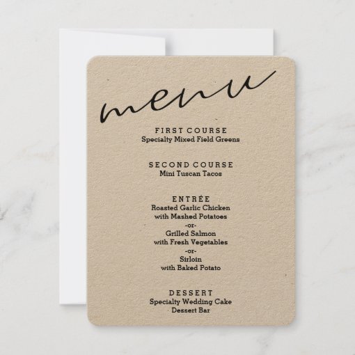 Simple Rustic Kraft Paper Menu Cards | Zazzle