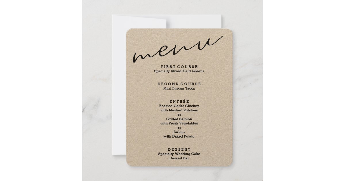Simple Rustic Kraft Paper Menu Cards | Zazzle