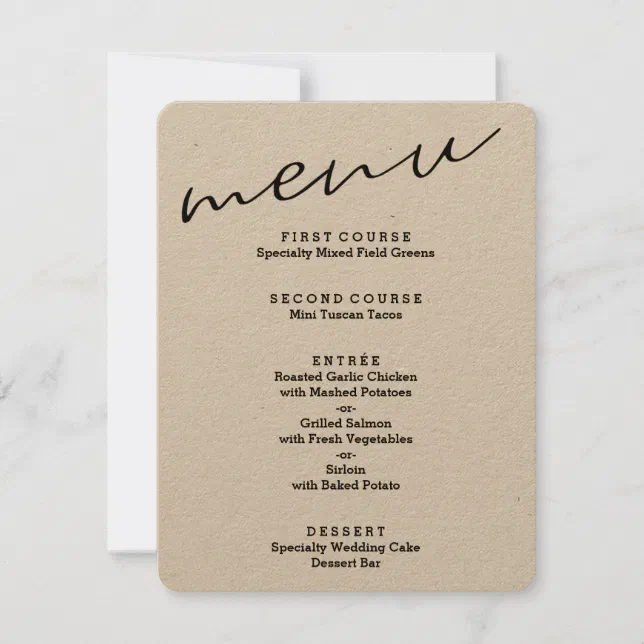 Simple Rustic Kraft Paper Menu Cards | Zazzle