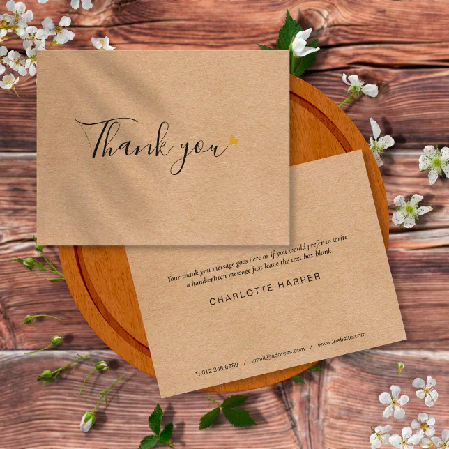 Simple Rustic Kraft Script Business Thank You Card | Zazzle