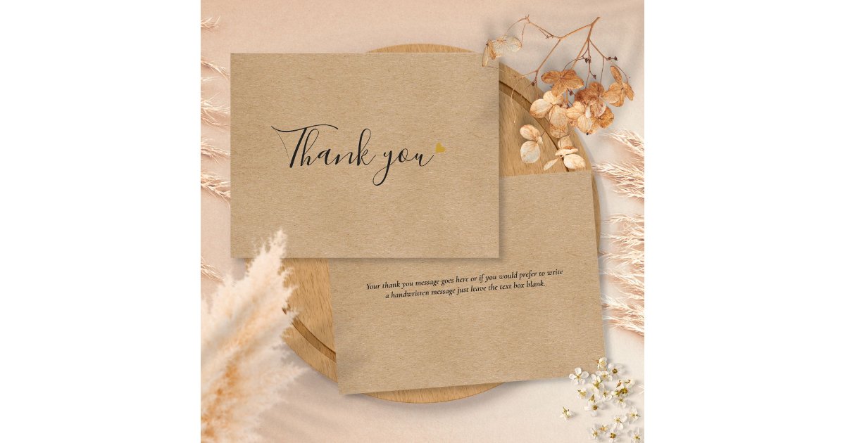 Simple Rustic Kraft Script Thank You Card | Zazzle