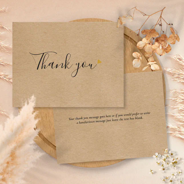 Simple Rustic Kraft Script Thank You Card | Zazzle