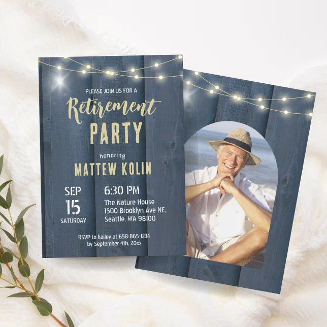 Simple Rustic Lantern Arch Photo Retirement Party Invitation | Zazzle