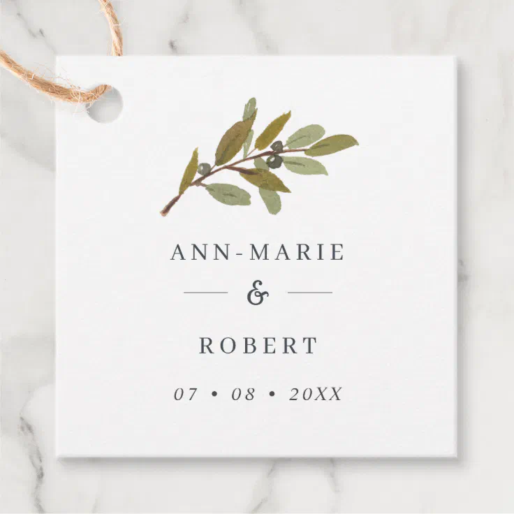 Simple Rustic Olive Branch Wedding Names Favor Tags | Zazzle
