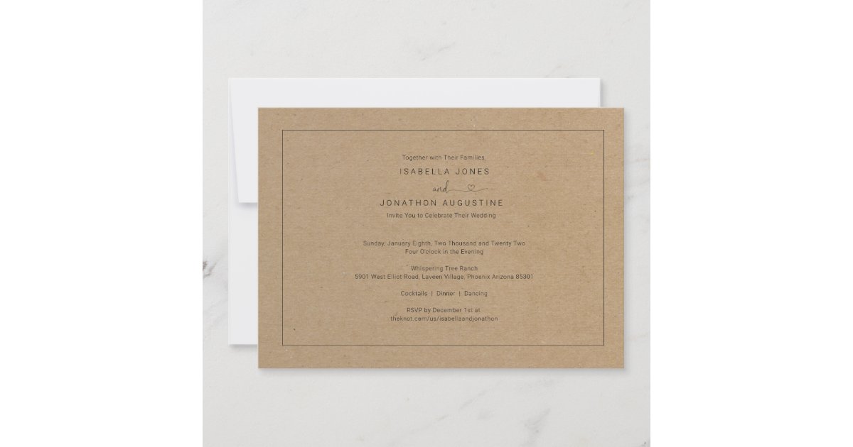 Simple Rustic Wedding Invitation with RSVP | Zazzle