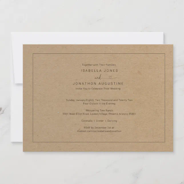 Simple Rustic Wedding Invitation with RSVP | Zazzle