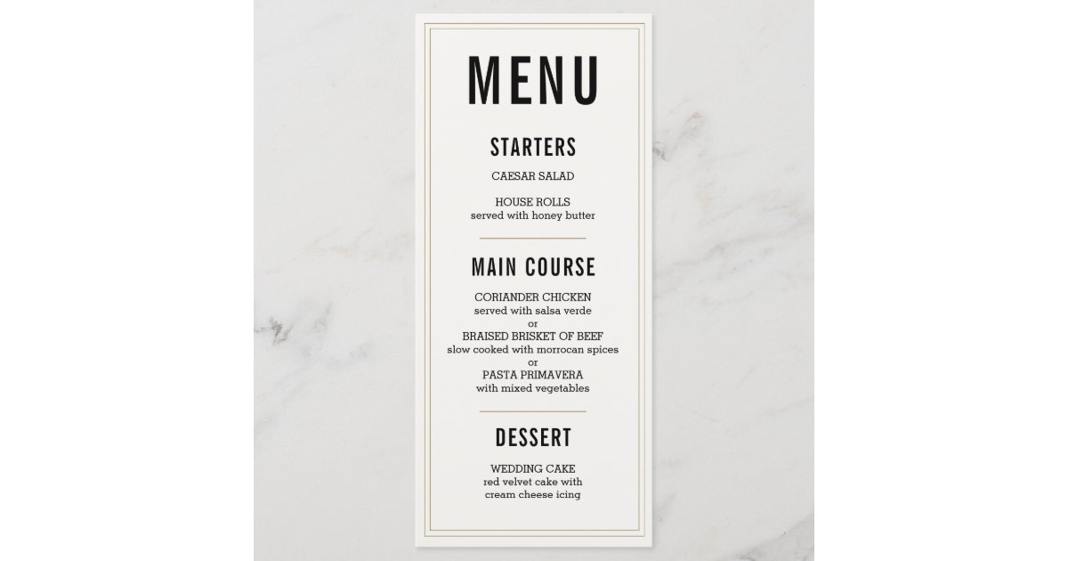 Simple Rustic Wedding Menu | Zazzle