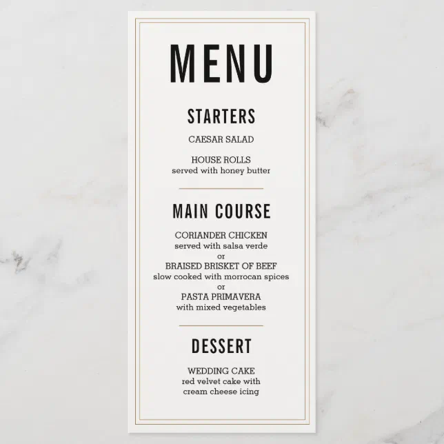 Simple Rustic Wedding Menu | Zazzle