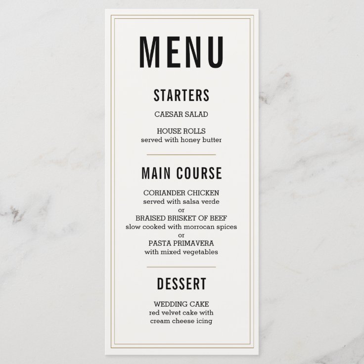 Simple Rustic Wedding Menu | Zazzle