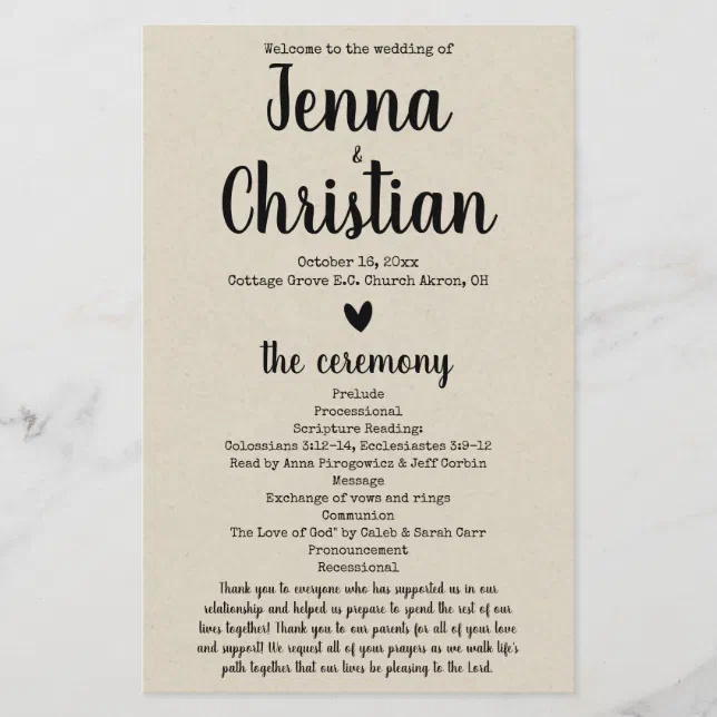 Simple Rustic Wedding Program | Zazzle