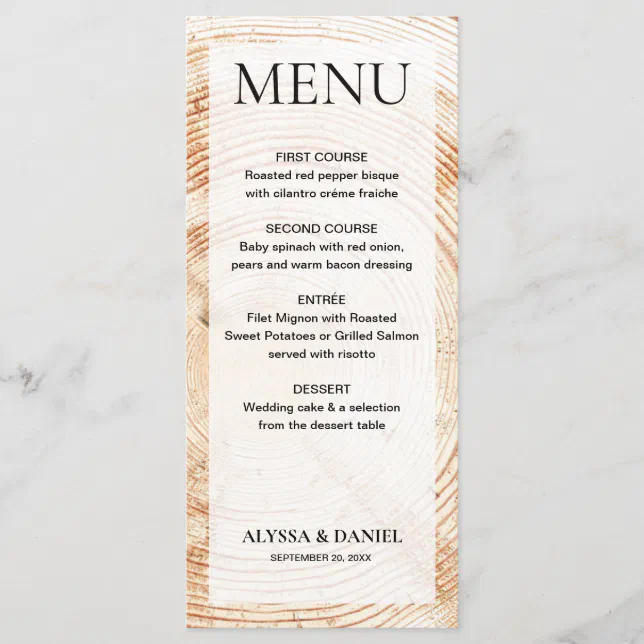 Simple Rustic Wedding Wood Tree bark Customizable Menu | Zazzle