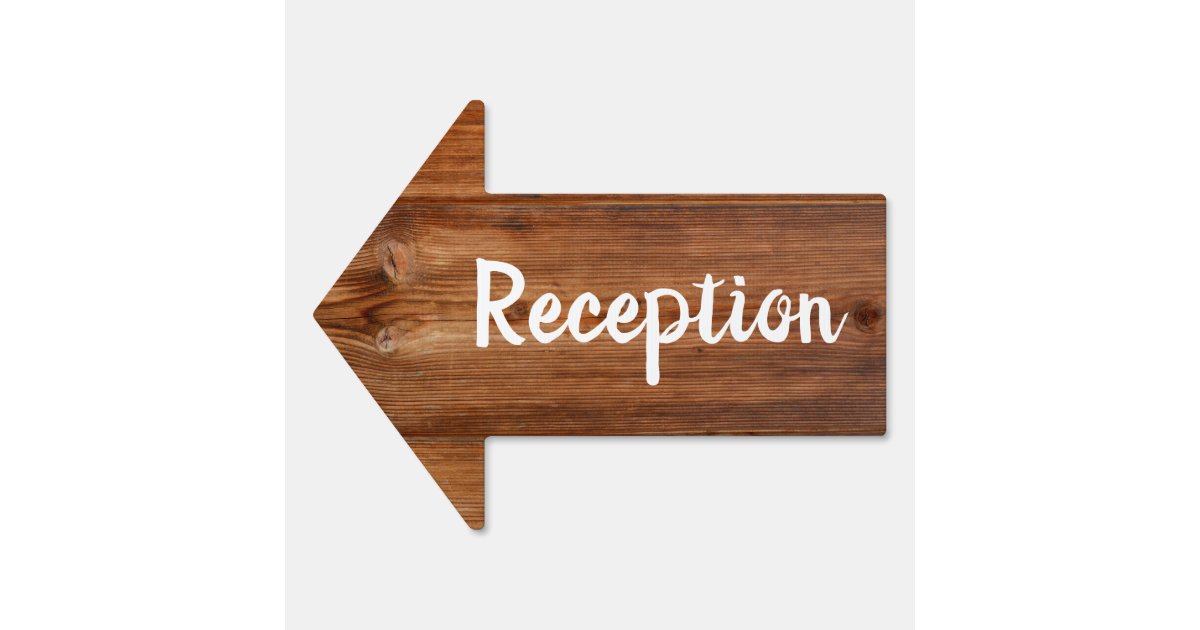 Simple Rustic Wood Arrow Wedding Reception Sign | Zazzle